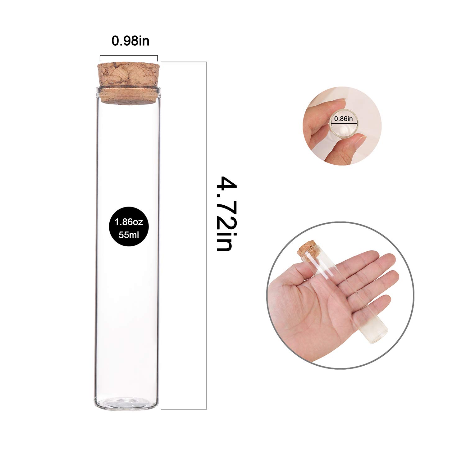 JODIO Glass Test Tubes,18PCS 55ml Clear Flat Test Tubes with Corks Stopper,for Scientific Experiments, Party Decorations, Candy Storage,as Bath Salt Containers(25x120mm)