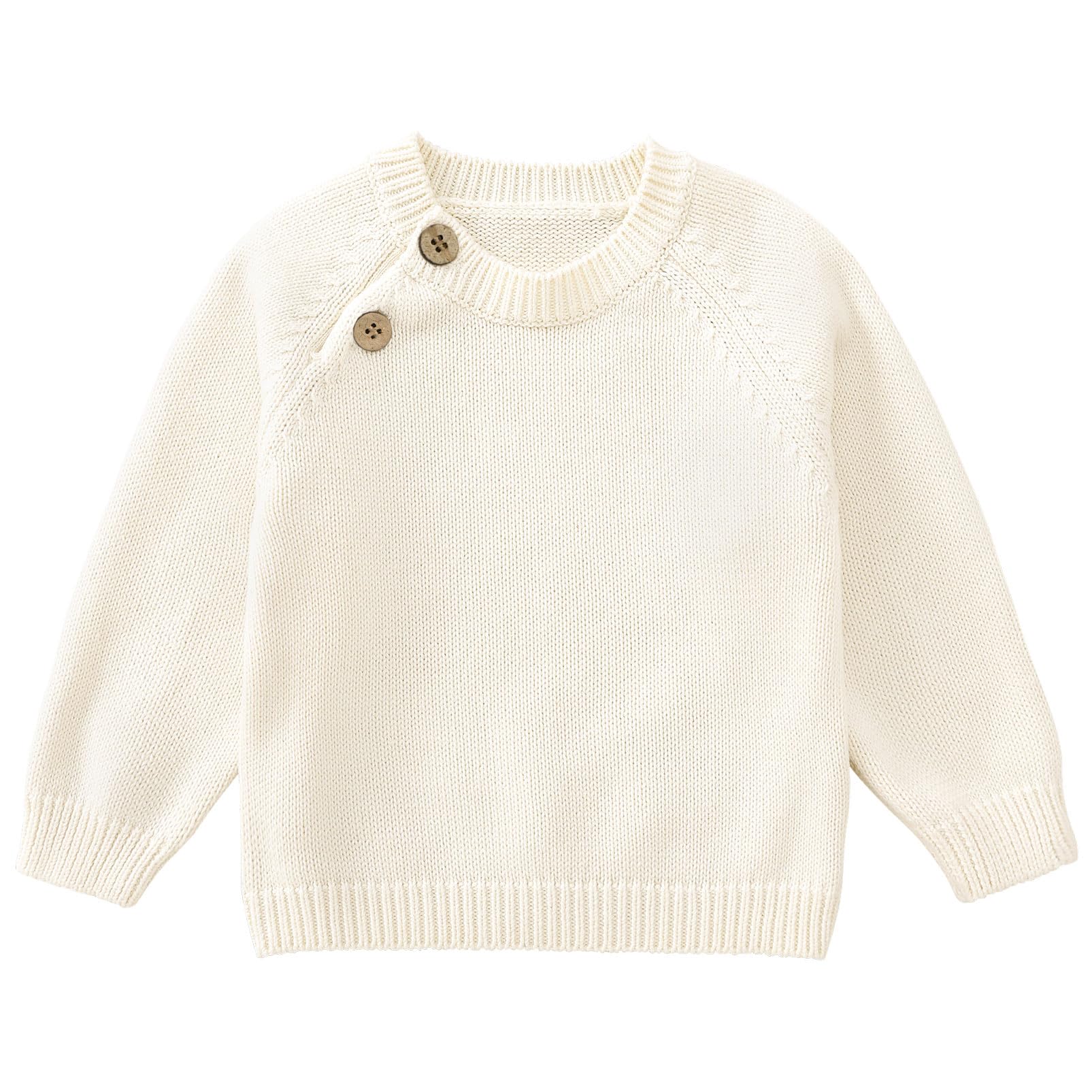 pureborn Baby Toddler Boys Girls Pullover Sweater Cotton Knit Warm Crewneck Long Sleeve Tops Cream 18-24 Months