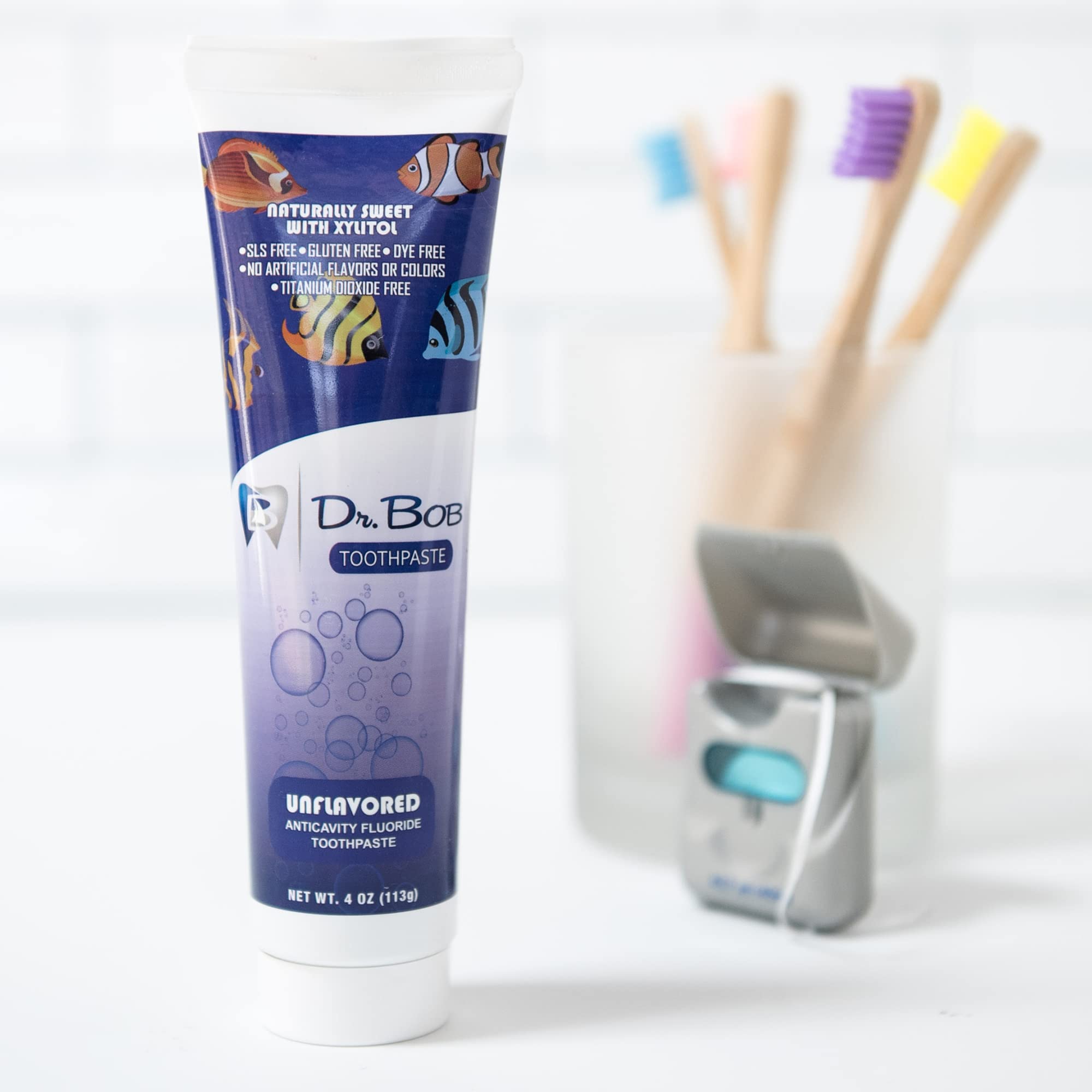 Dr. Bob Unflavored Toothpaste - Natural Xylitol - Baby Toddler Kids - Toothpaste with Fluoride for Sensitive Teeth - No Artificial Flavors - SLS Free Dye Free - 4oz 4 Ounce Pack of 1