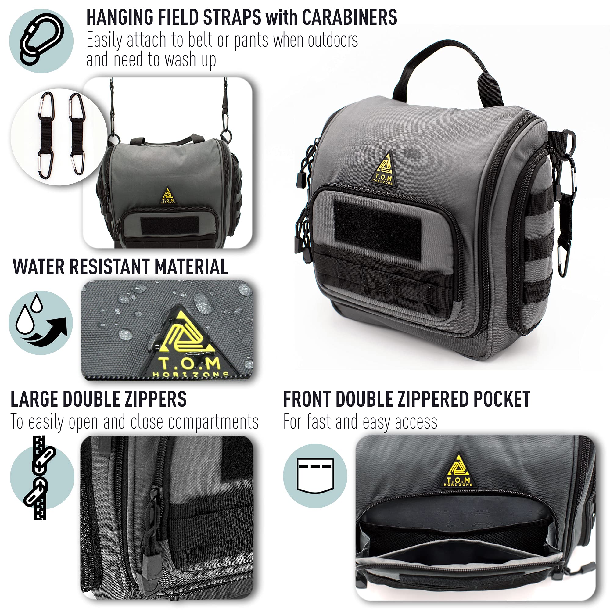 T.O.M HORIZONS Tactical Toiletry Bag for Men. Extra Large, Water Resistant, Heavy Duty, Hanging, Multiple compartments and Storage Options, Dopp Kit for Toiletry Accessories