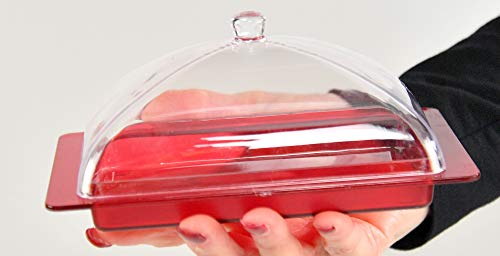 HOME-X Butter Keeper, Large Butter Dish with Lid, Versatile Food Container, Butter Dish with Handled Lid, 6 1/8" x 2 ½" W x 3 ¾" H, Red