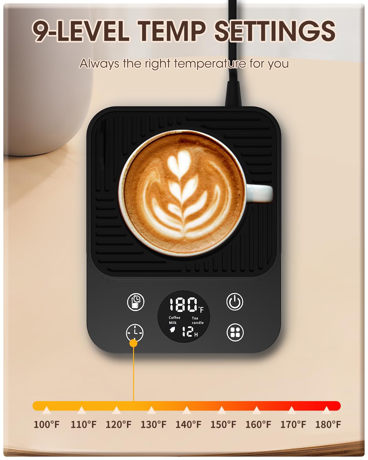 2024 Upgraded Coffee Mug Warmer for Desk, Smart Electric Coffee Warmer, 1H Drink Water Reminder, 4 Mode, 8H Auto Shut Off, 9 Temperature, 12H Timer, Gifts for Women and Men