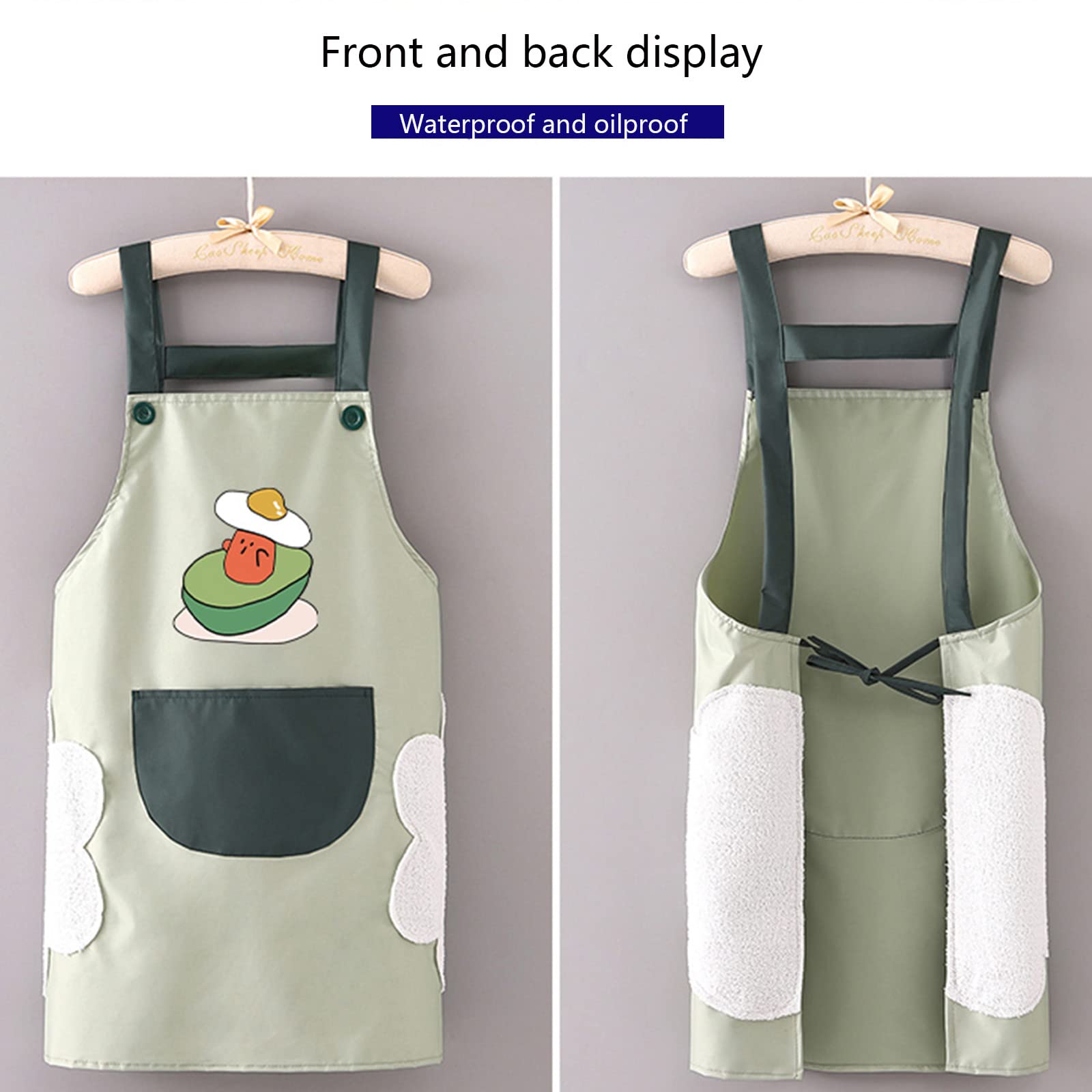 2 Pack Kitchen Cooking Aprons, Waterproof Bib with Large Pockets Hand Wipe Aprons,Adjustable Bib Soft Chef Apron,for Women Men Chef Coveralls Crafting BBQ (Lemon Blue Egg Green Grey)