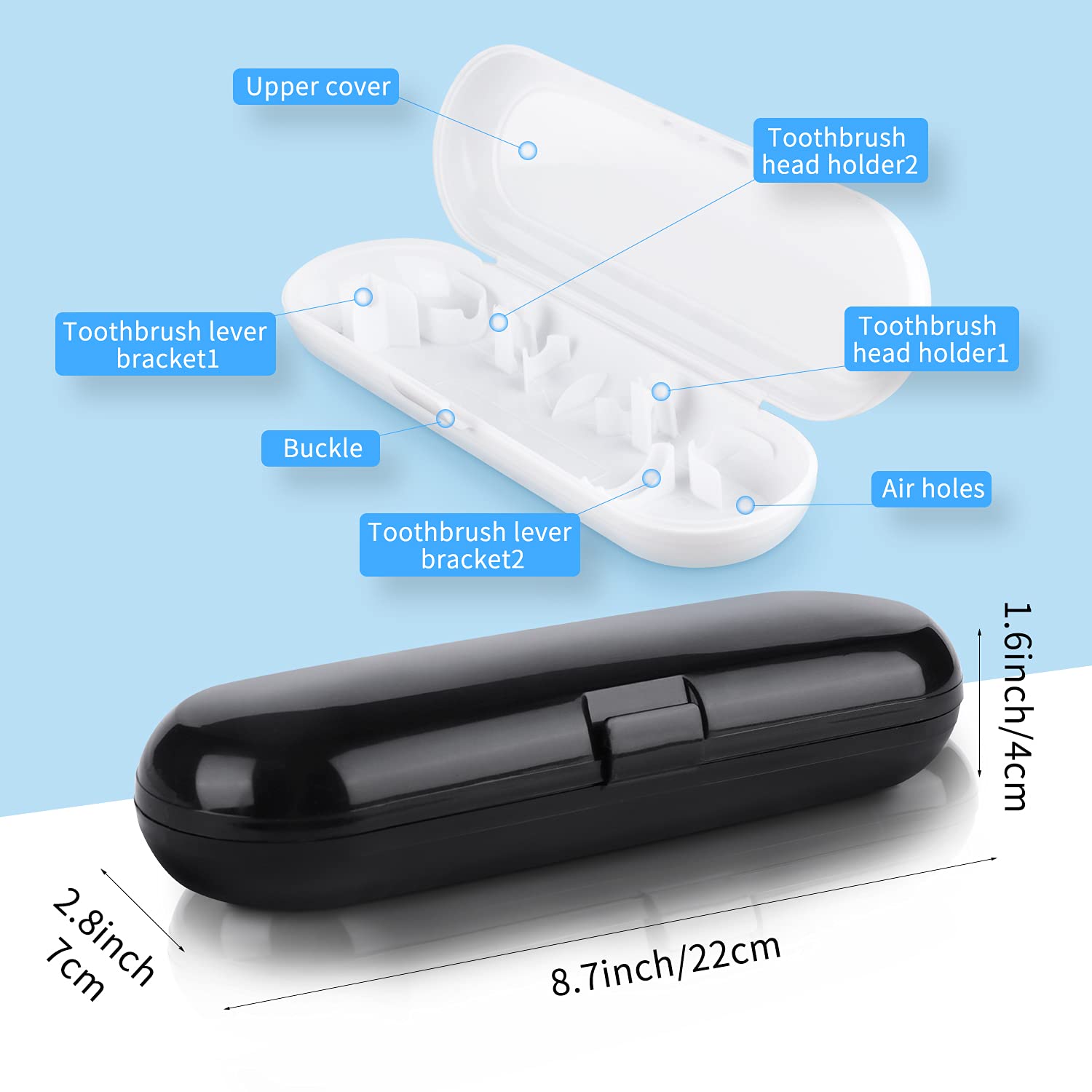 Fowecelt 2 Pack Electric Toothbrush Travel Case for Oral-B Pro and Other Electric Toothbrush, Portable Travel Toothbrush Holder (Black & White)