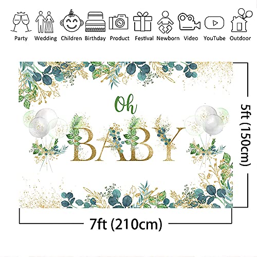 Mocsicka Oh Baby Greenery Backdrop for Boy Greenery Gender Neutral Baby Shower Photography Background Vinyl Green Leaves Baby Shower Backdrops Decorations for Boys (7x5ft)