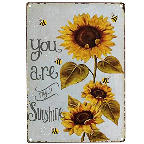 TISOSO You are My Sunshine Sunflower Bee Retro Vintage Tin Bar Sign Country Home Decor for Home Living Room Bedroom Decoration 8X12Inch