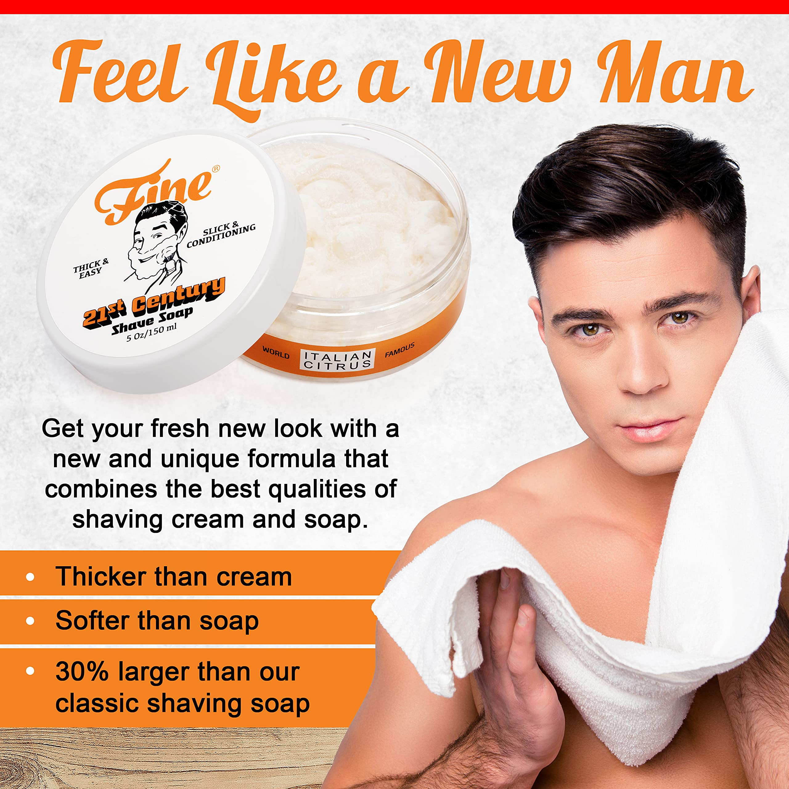Mr. Fine 21C Men’s Shaving Soap, Builds Thick & Easy Lather, Protects From Razor Burn & Irritation, No Artificial Colors, Made In Italy, 5oz. (150ml), Italian Citrus