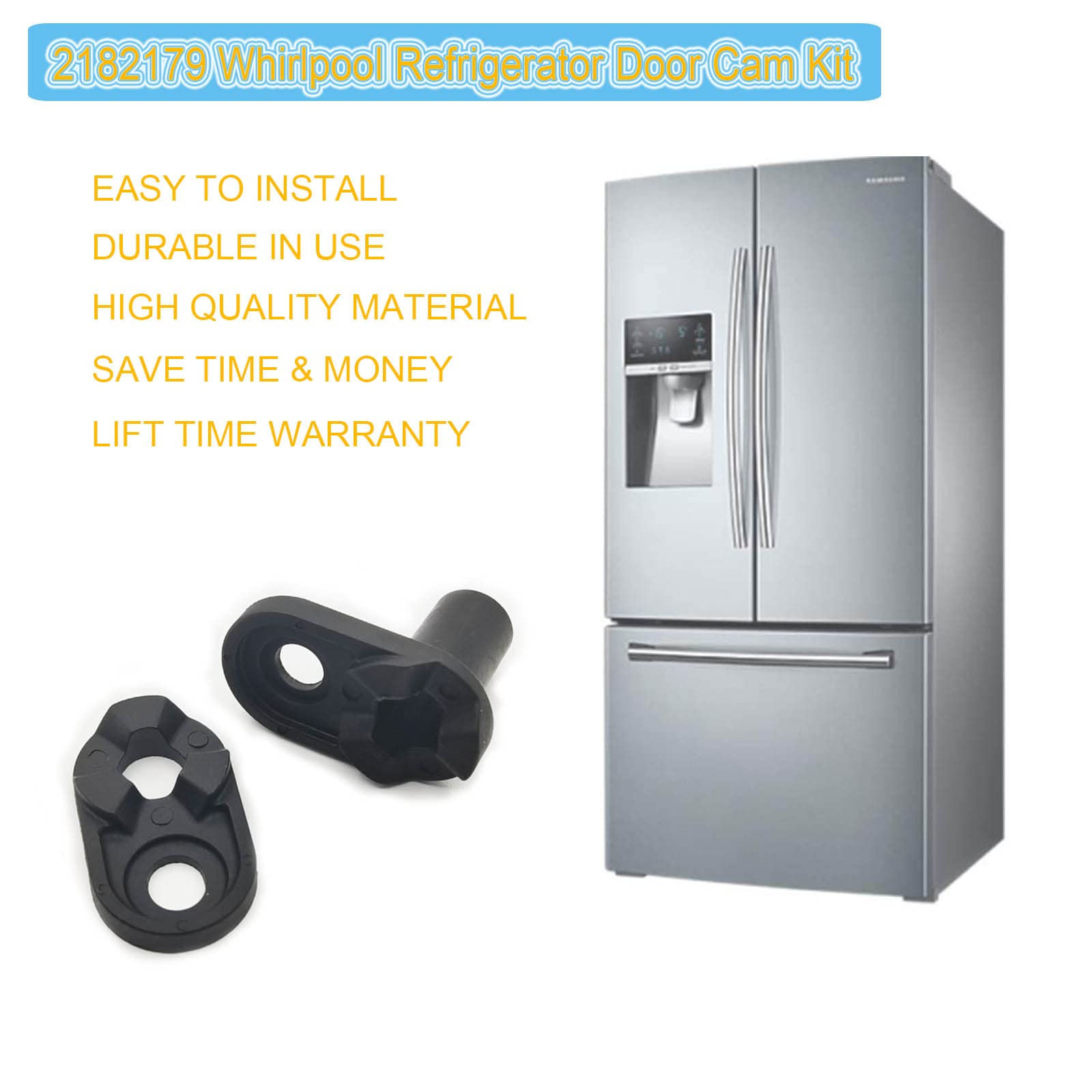 2182179 Refrigerator Door Cam Kit Replacement for Whirlpool Kenmore Refrigerator Lower Door Closer AP6005980 PS11739042 W10329686 2155311 (Screws not included)