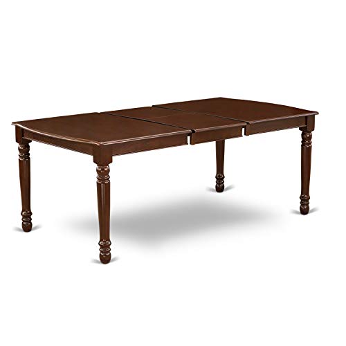 East West Furniture DOBR7-MAH-04 Nook Kitchen Set-Light Fawn Linen Fabric Button-tufted Parsons Chairs-Mahogany Finish 4 legs Hardwood Butterfly Leaf Rectangular Wood Dining Table and Frame, 7-Pc