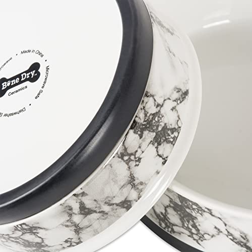 Bone Dry Pet Bowl Collection Ceramic Set, Medium, Marble, 2 Count White