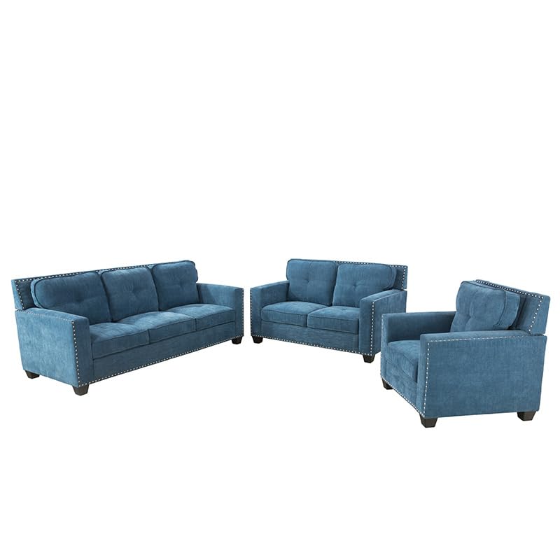 3-Piece Sectional Sofa Sets for Living Room Furniture, Modern Style Button Linen Couches with Tufted Cushions Including Chair Loveseat for Small Space Apartment Office