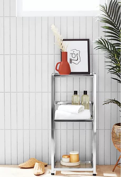 Cambria Studio 3B Mercer 3 Tier Tower Shelving Unit Chrome 13.11 inch L x 13.11 inch W x 29.53 inch H, Silver