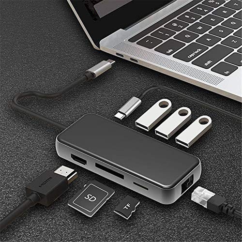 ZPLJ High-Speed USB C Adapter Expansion Dock Station 8 in-1 USB C Hub with Ethernet Port 4K HDMI PD Charging 3 USB 3.0 Ports Support SD TF Card Reader Compatible Portable