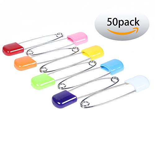 AnMiao Star 2 Inch Long 50 Pcs Plastic Head Safety Pin Safety Locking Baby Cloth Diaper Nappy Pins (8 Colors)