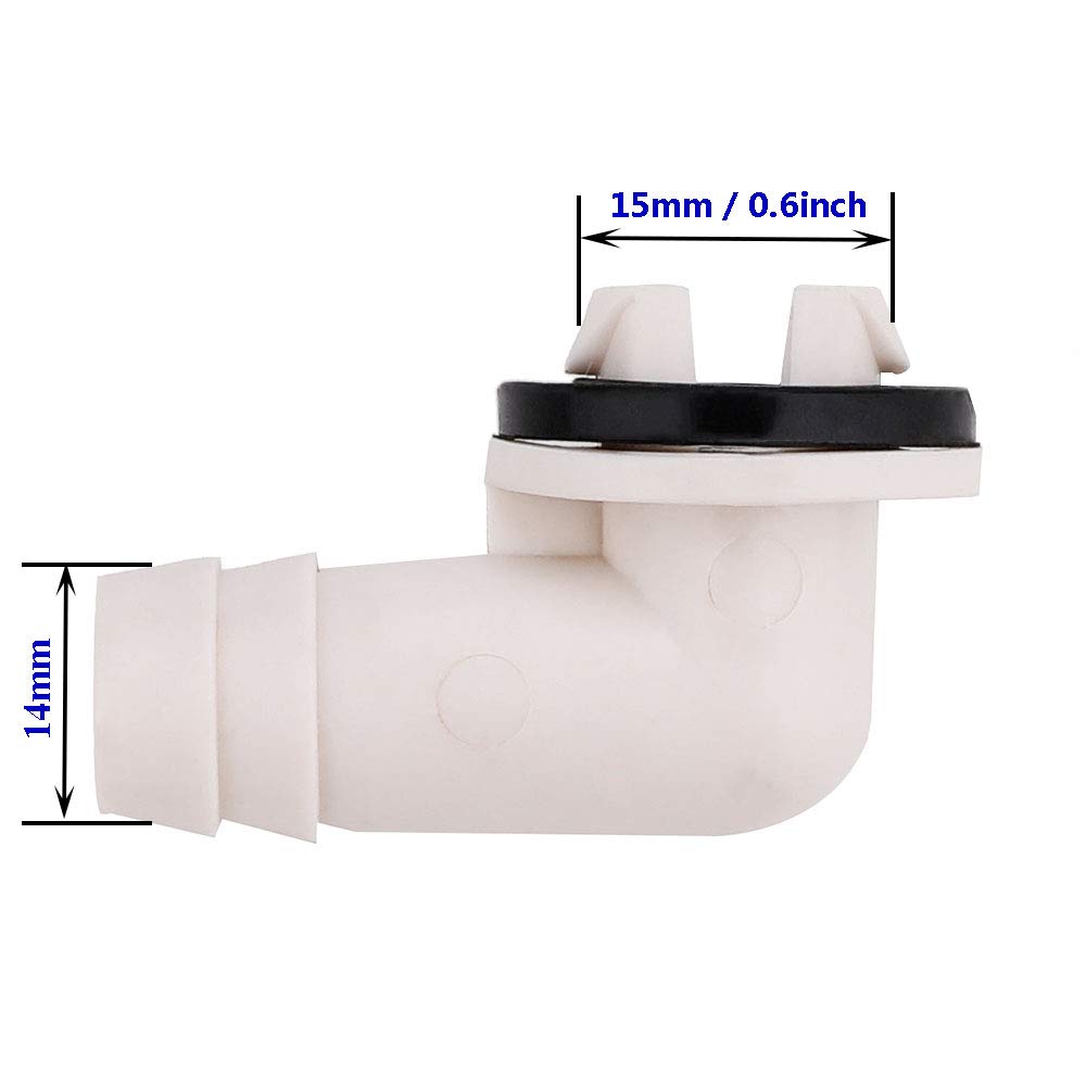 15 mm AC Drain Hose Adapter with Rubber Ring for Midea Mini-Split and Window AC Unit. 0.6 Inch Universal Drain Hose Connector Elbow Fitting Compatible with Electrolux Frigidaire Room Air Conditioner