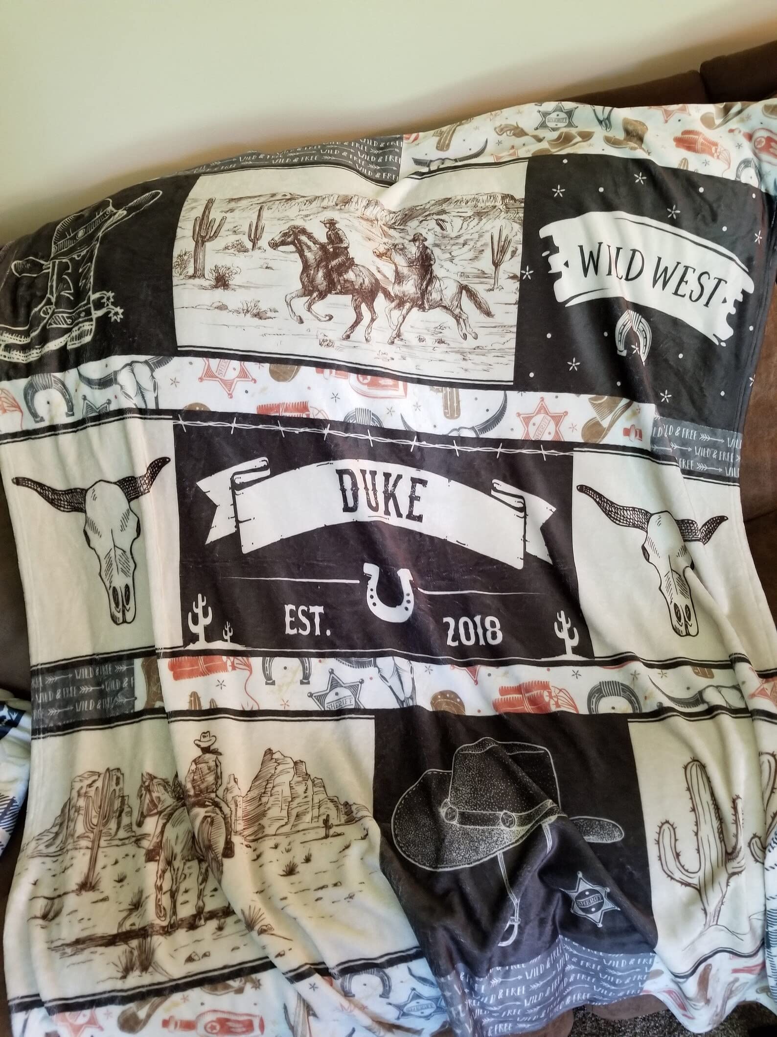 Personalized Western Cowboy Baby Blanket for Boys Lightweight Super Soft Minky Fleece (30" x 40", White on Back)