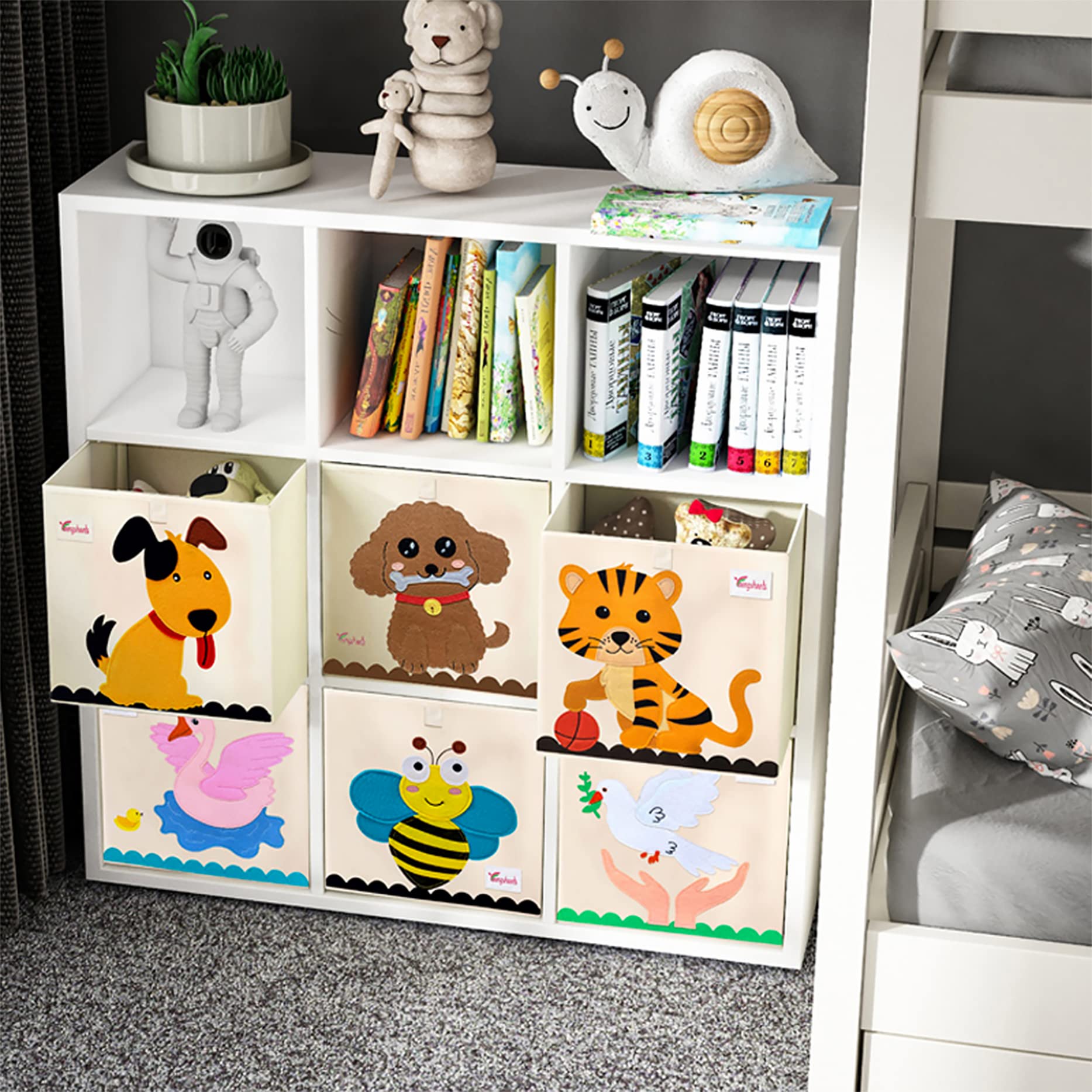 2PCS 13x13x13 Storage Cube Bins, LIOUCBD Foldable Toy Storage Bins Boxes Chests, Water Proof Canvas Storage Bin for Toys Clothes Dolls Books (Cow & Pig)