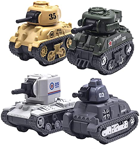 Ai-Fun 4PCS Mini Tank Pull Back Tank Model Toy Military Toy Vehicle for Kids (Solid Color)