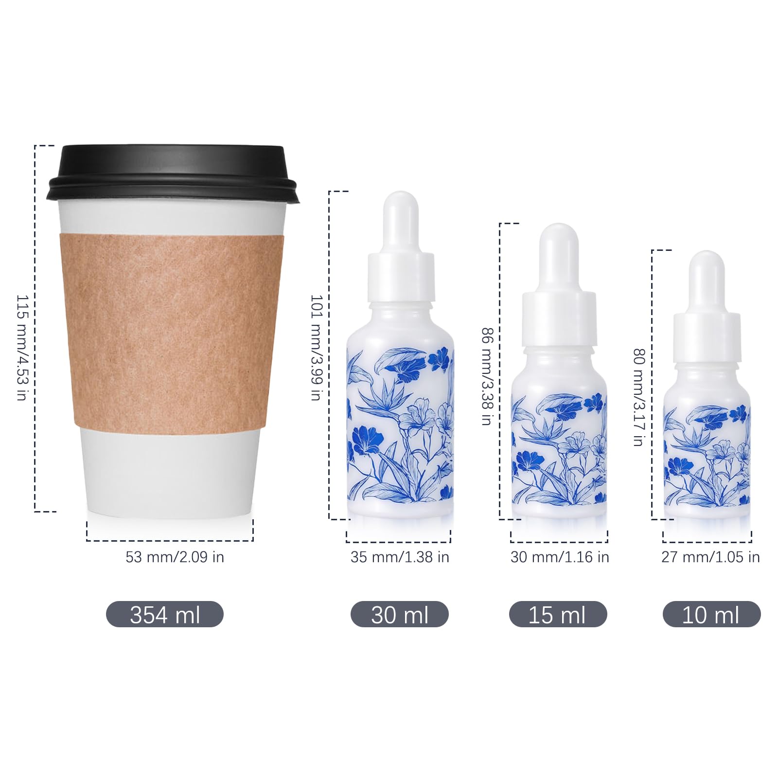 Newzoll 7Pcs 10ml (1/3oz) Dropper Vials Ceramic Perfume Bottles Empty Dropper Bottles Containers Jars for Essential Oils Cosmetic Liquid, Dropping Bottles with 2 Funnels