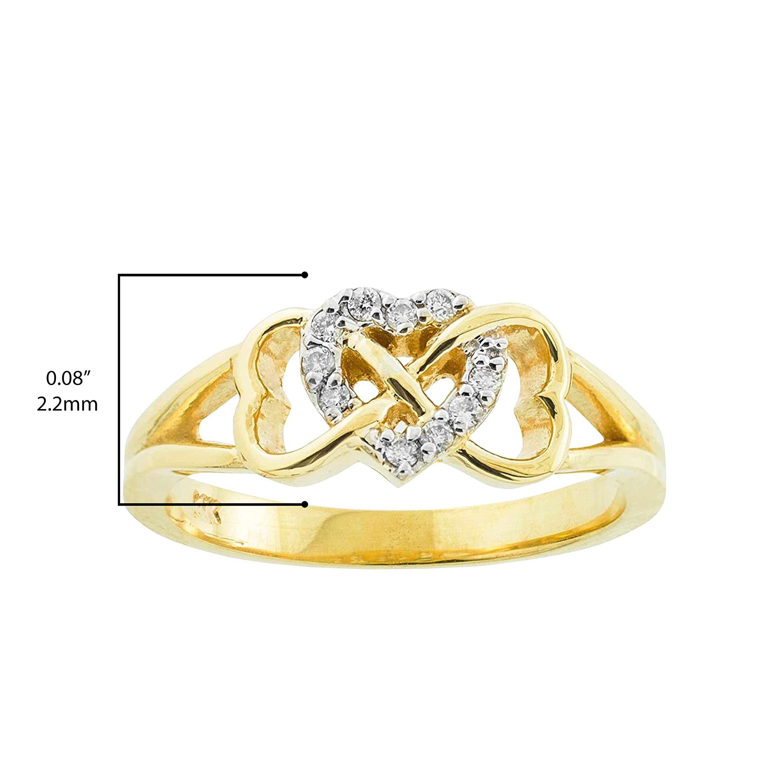 14K Yellow Gold 1/15 Cttw Diamond Accented Triple Heart Infinity Celtic Knot Band Engagement Ring (J-K Color, I1-I2 Clarity) - Size 6-1/2