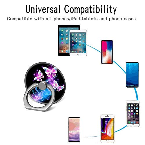 Cell Phone Finger Ring Holder Stand with Car Mount for Smartphone and Tablet,Kickstand 360 Rotation Grip Stand - Galaxy Purple Glitter Pink Butterfly