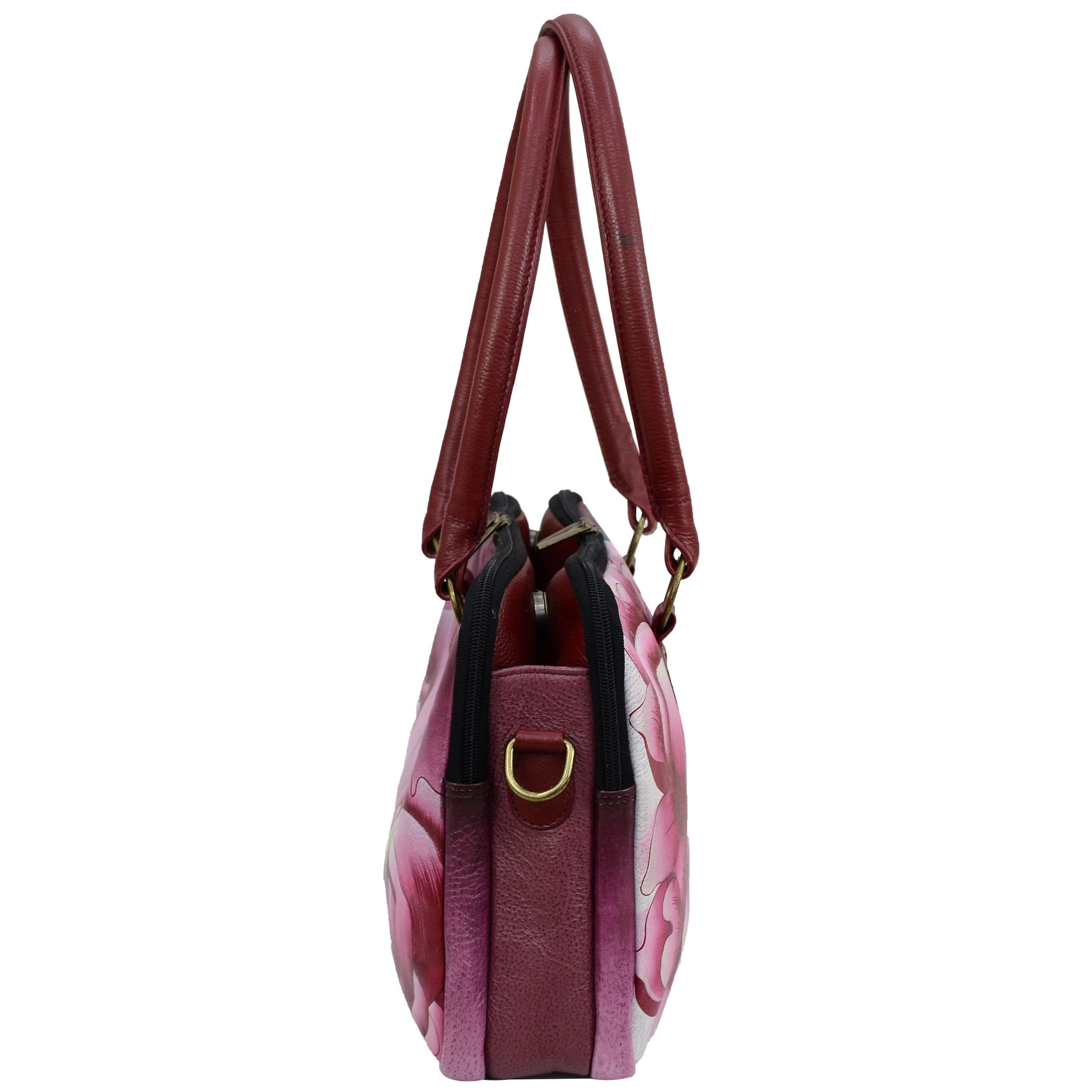 Anna by Anuschka Women's Hand-Painted Genuine Leather Multi Compartment Satchel - Precious Peony