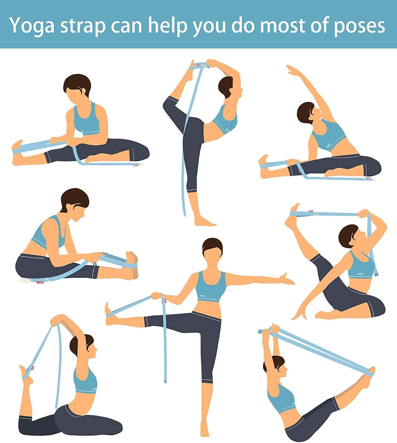 2 Pack Yoga Strap (6ft) Stretch Band with Adjustable Metal D Ring Buckle Loop | Exercise & Fitness Stretching for Yoga, Pilates, Physical Therapy, Dance, Gym Workouts