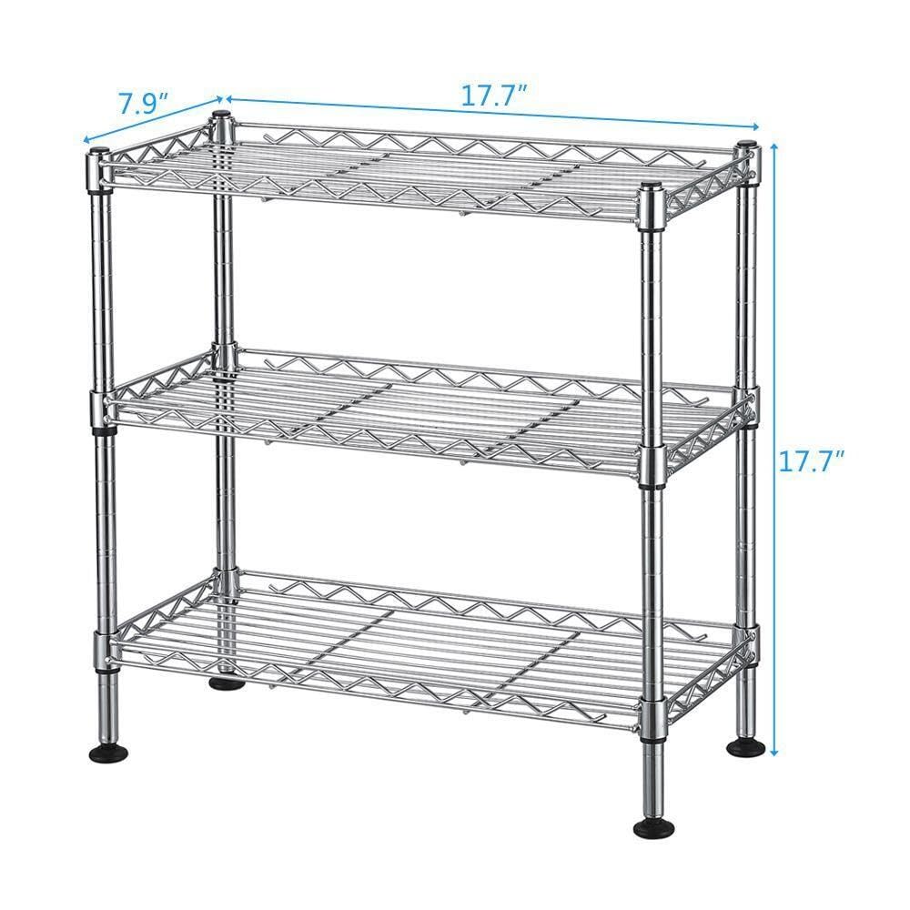 3-Tier Adjustable Metal Storage Shelving Unit - Versatile Wire Rack Organizer - Silver Finish