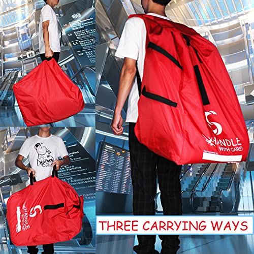SLYNNAR Car Seat Travel Bag for Airplane - Waterproof Padded Backpack Straps Fits Convertible Car Seats, Infant carriers & Booster Seats, Red