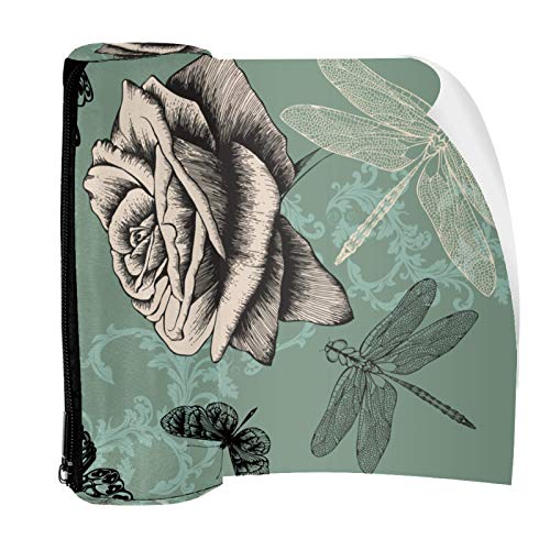Vintage Rose Butterflies and Dragonflies Pencil Bag Pen Case Stationary Case Pencil Pouch Desk Organizer Makeup Cosmetic Bag for School Office