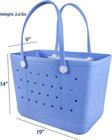 angilifan X Large Rubber Waterproof Beach Tote Bag, Durable Open Tote Travel Bag, Washable Anti-Tip Durable Beach Storage Basket Hole Open Tote Bag for Gym Beach Pool Travel