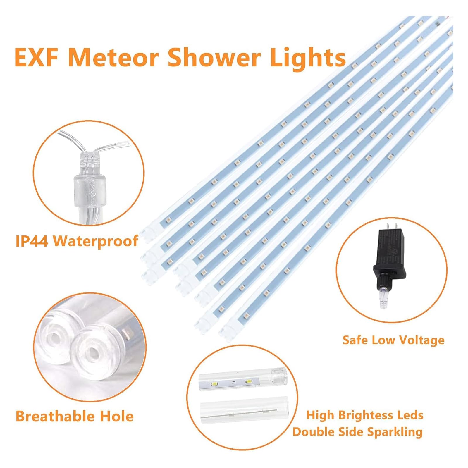 2-Pack Christmas Decorations Lights Outdoor, Total 384LED Meteor Shower Lights Rain Drop Lights 30cm 16 Tubes Indoor Outdoor Snow Cascading String Lights for Xmas Tree Roof Party Garden (Cool White)