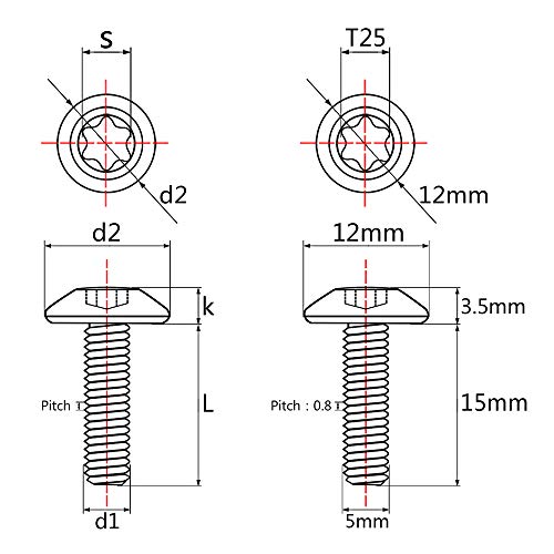 Wanyifa Titanium M4 M5 M6 10 12 15 20 25mm Button Torx Head Bolt Screw for Bicycle Motorcycle Pack of 4 (Ranibow, M5x12mm)