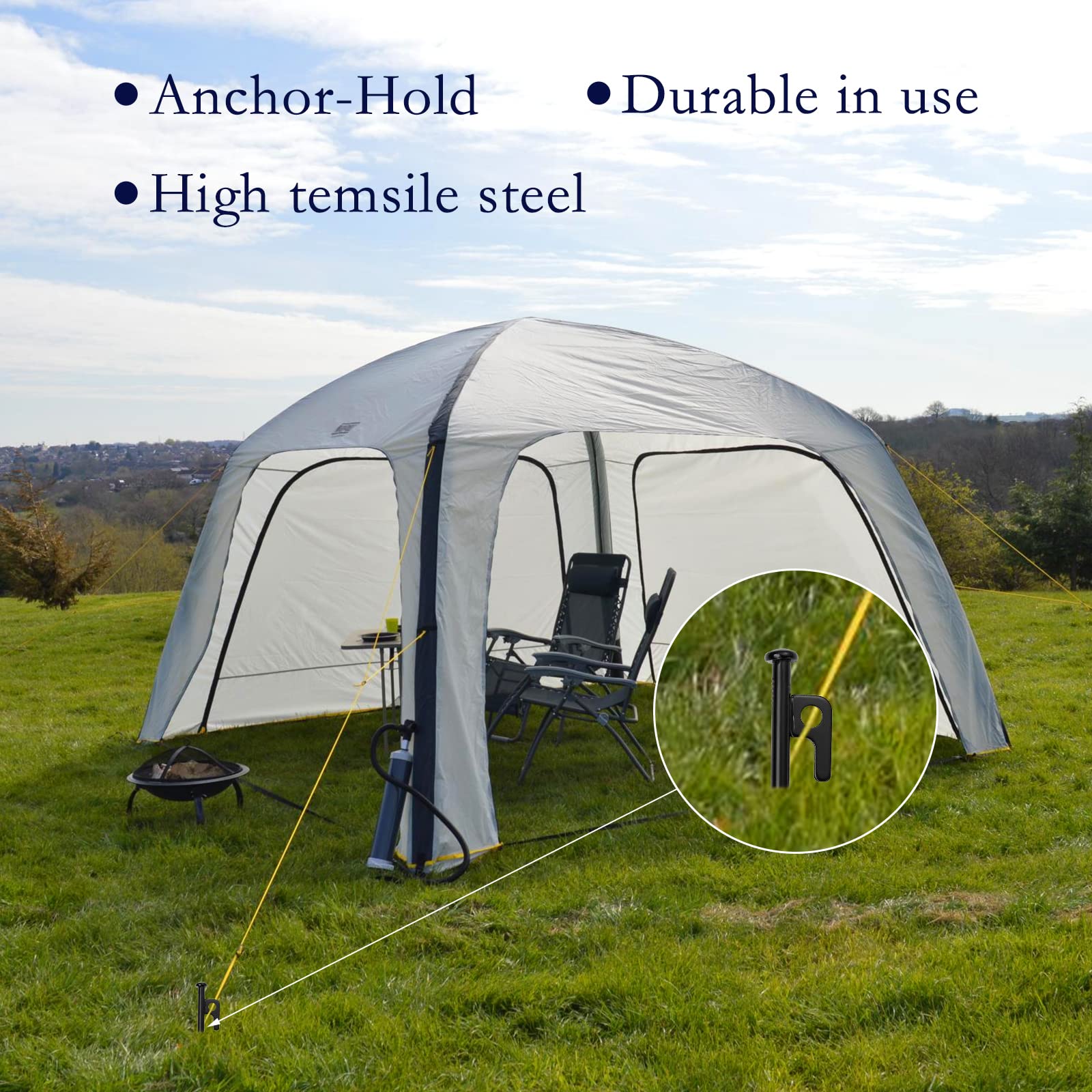 16 Inch Tent Stakes,4 Pieces Strength Steel Heavy Duty Camping Stakes Unbreakable and Inflexible Stakes Spikes for Camping Backyard Rocky Ground