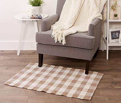 DII Buffalo Check Rug Collection, Hand Dyed Reversible Chindi Rug, 26x40, Stone/Cream
