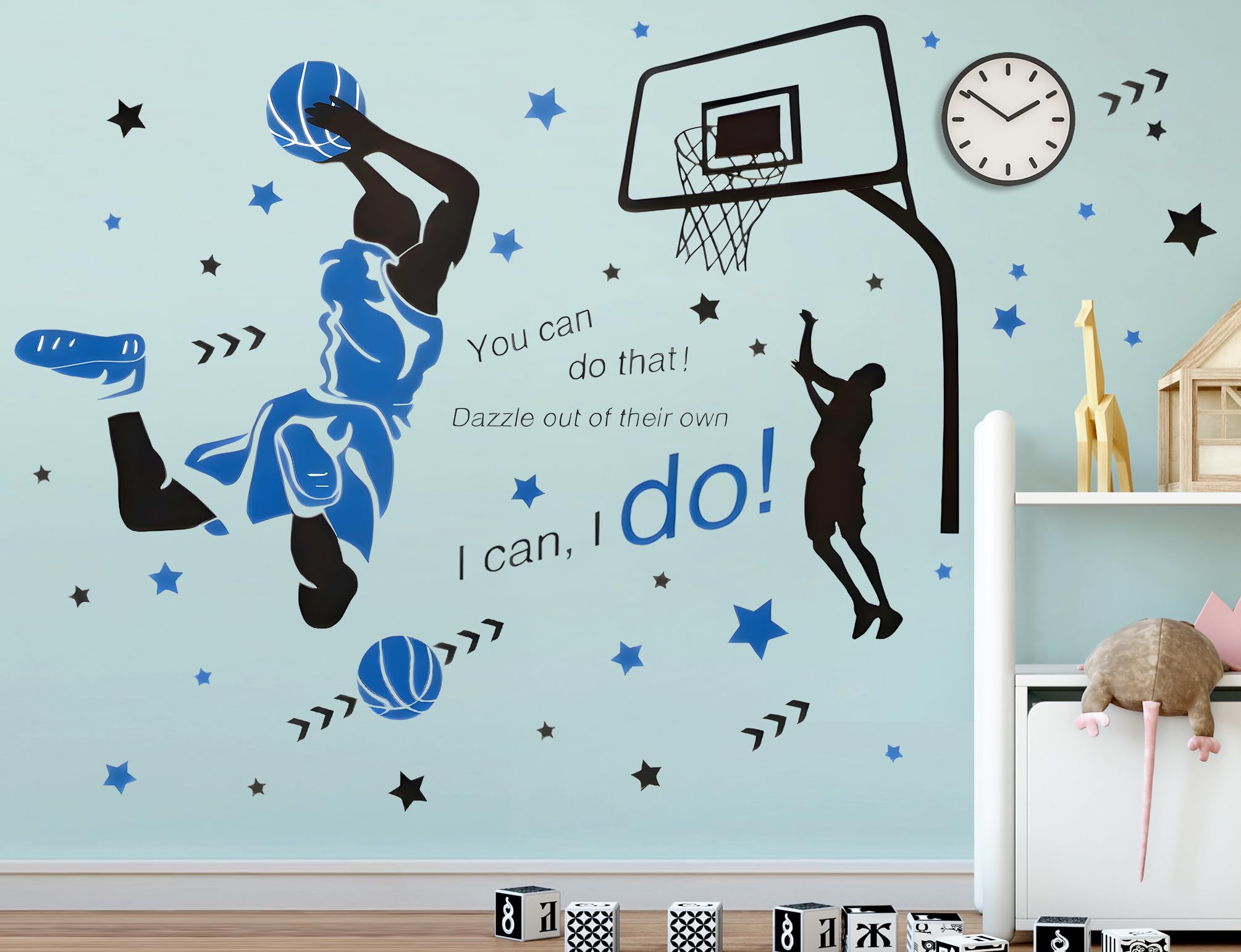 Amaonm Creative 3D Basketball Player Dunk Basketball Star Wall Decals Removeable Walls Art Decor DIY Wall Sticker Home Decorations Decal Nursery Sticker for Boys Room Living Room Bedroom (Blue)