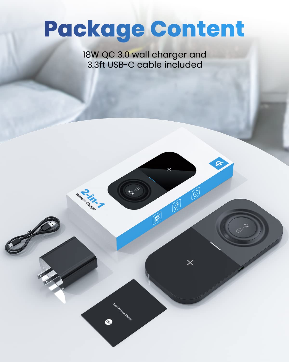 Dual Wireless Charger for Samsung Galaxy Watch and Phone, Duo Charging Pad for Galaxy Watch 4/3,Active 2/1,Gear S4/S3, S21/S20/S10/S9/S8/Note 20/10/9, Charging Station for Galaxy Buds 2/+/Pro/Live
