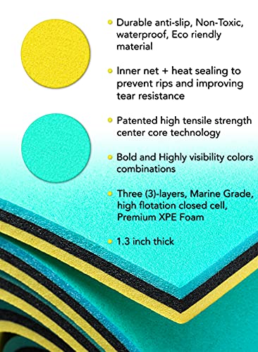 ALADDIN WATER MAT 12x6 Ft, 3 Layers, Newest Model, Floating Water Pad-Mat-Island-Giant Lilly Pad for Ocean, Pools, Lakes, Rivers - (Green/Yellow)
