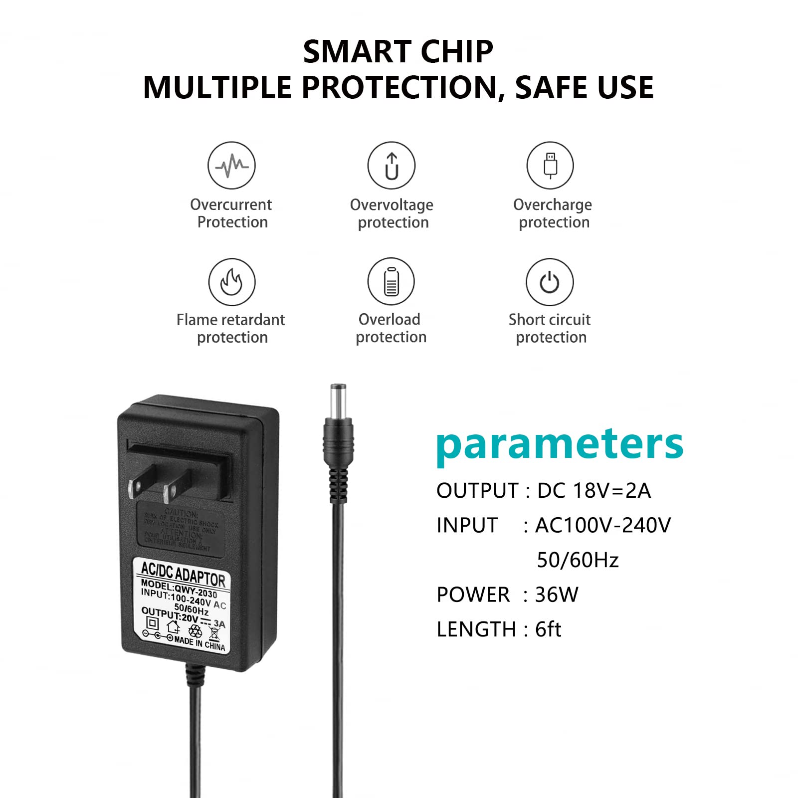 18V DC Adapter Charger Compatible for Altec Lansing mix 2.0 Rockbox XL IMW999, Altec Lansing IMW889 Bluetooth Speakers, Brookstone Big Blue Studio Speaker 18V 2A AC Power Supply Charging Cable Cord