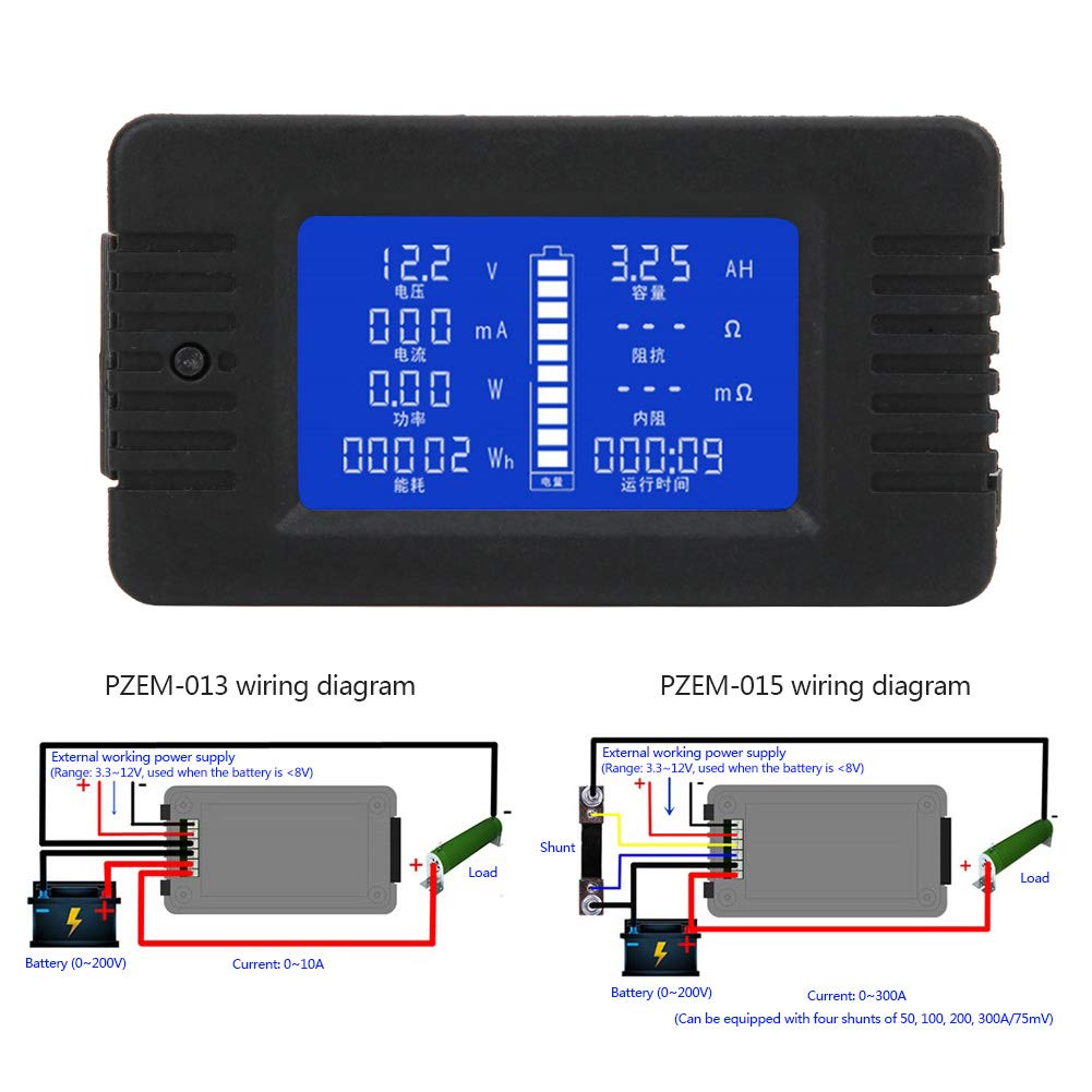 Electrical Battery Testers PZEM-015 Energy Meter Multifunctional Battery Meter Tester, 300A Shunt Battery Shunt Battery Monitor with Shunt, Voltage Power Energy Consumption Capacity Teste