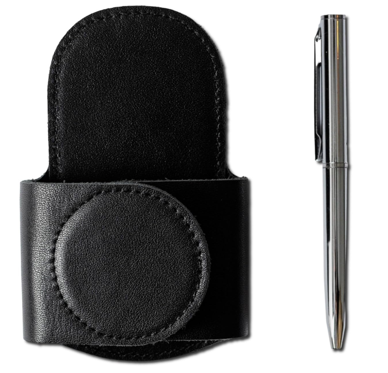 Wenses Magnetic Stethoscope Holder Hip Clip Black Genuine Leather Gift Set, Includes Writing Pen