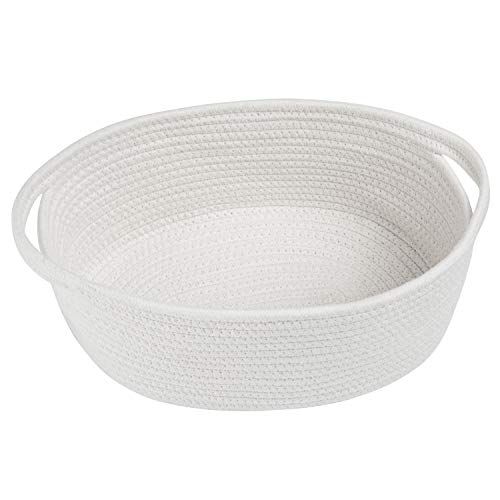 Cotton Rope Basket with Handles 13.4" x 8.7" X 5.9" Woven Cotton Rope Storage Baskets are Ideal for Toy Baskets Laundry Baskets Blanket Baskets and Nursery Baskets(White)