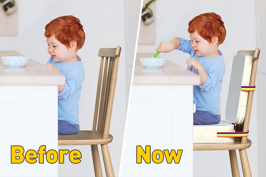 Toddler Booster Seat for Dining Table, Portable 3 Height Adjustable Cushion with Backrest, Non-Slip , Waterproof ,Dismountable& Washable Chair Cushion with Buckle Strap, (Grey)