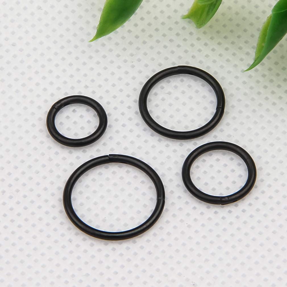 16G Black Stainless Steel 6-12mm Segment Hinged Cartilage Earrings - 4pc Clicker Hoop Set, Unisex Piercing Rings - Mothers Day Gifts
