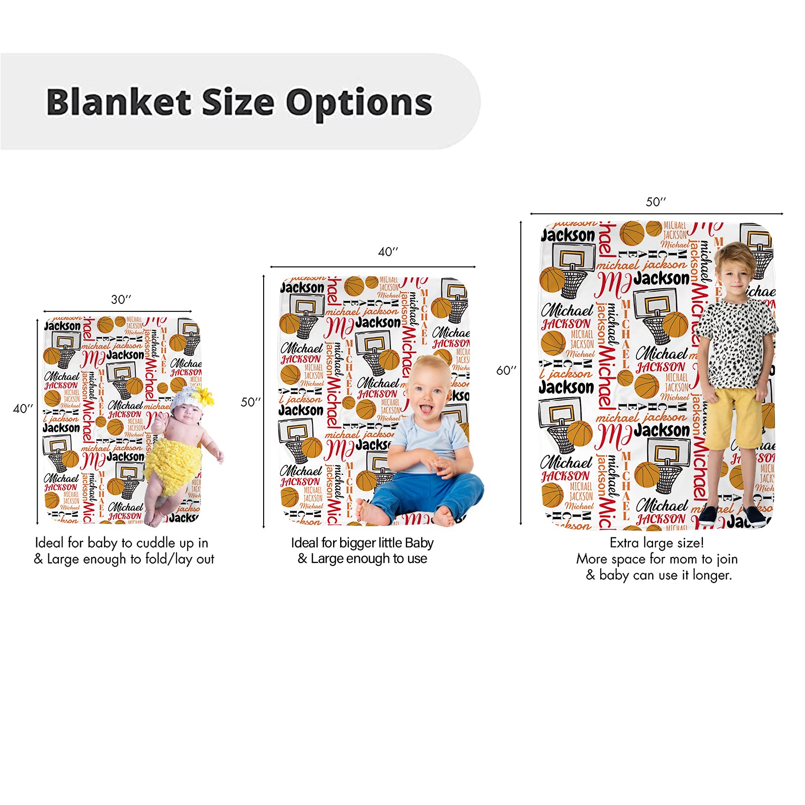 Munific Personalized Baby Blanket Gift - Basketball Blanket - Sports Basketball Personalized Baby Blanket - Custom Baby Name Monogrammed Blanket