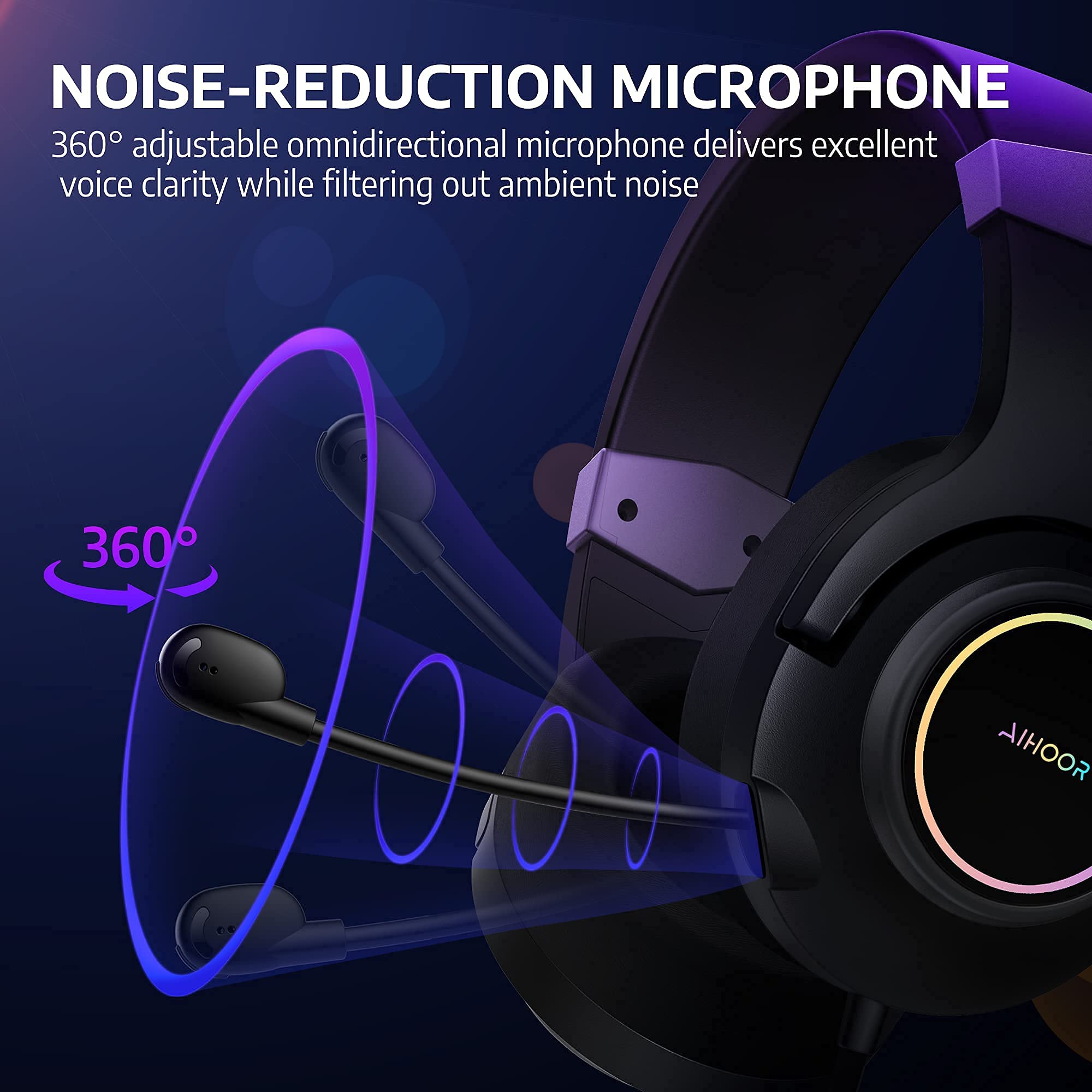 AIHOOR G10 Wired Gaming Headset with Microphone, Over Ear Headphones, Stereo Surround Sound Noise Cancelling Mic, 3.5 mm Audio Jack, Soft Memory Protein Earmuffs for PC/Mac/PS4/PS5/Switch/Xbox one