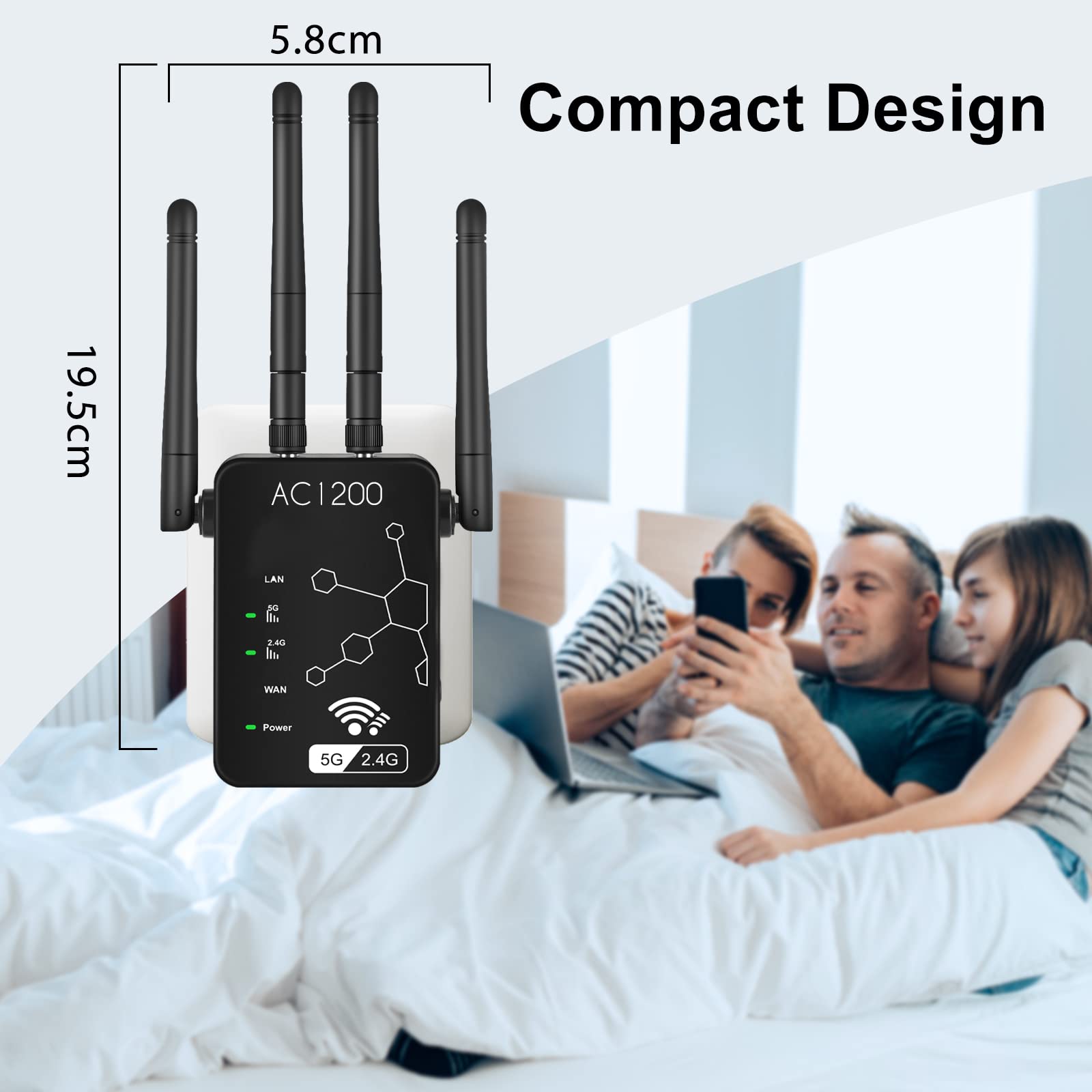1200Mbps WiFi Extender, Dual Band 5G/2.4G Long Range Wireless WiFi Extenders Signal Booster for Home, WiFi Signal Blast WiFi Repeater, AP & Router Mode, Easy Setup, Full Coverage