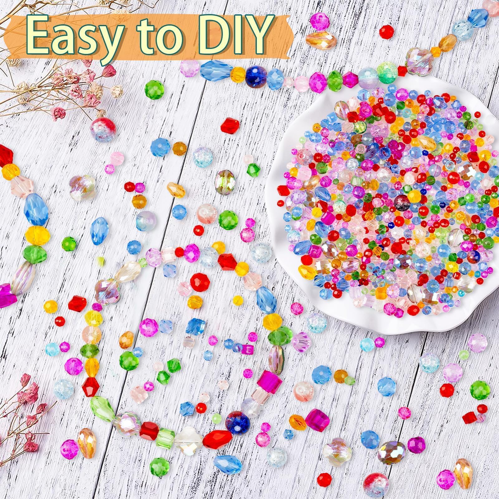 636pcs Glass Beads for Jewelry Making - Colorful Rainbow Craft Crystal Beads with Loose Beads Sparkly Beads Hole Drilled DIY for Bracelets Craft Earrings Marking