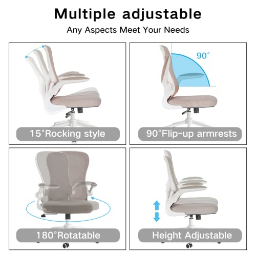Hbada Ergonomic Office Chair with Up&Down Adjustable Lumbar Support and Flip Up Arm, Swivel Computer Desk Chair with Adjustable Height, Breathable Mesh Office Chair with PU Wheels, Gray