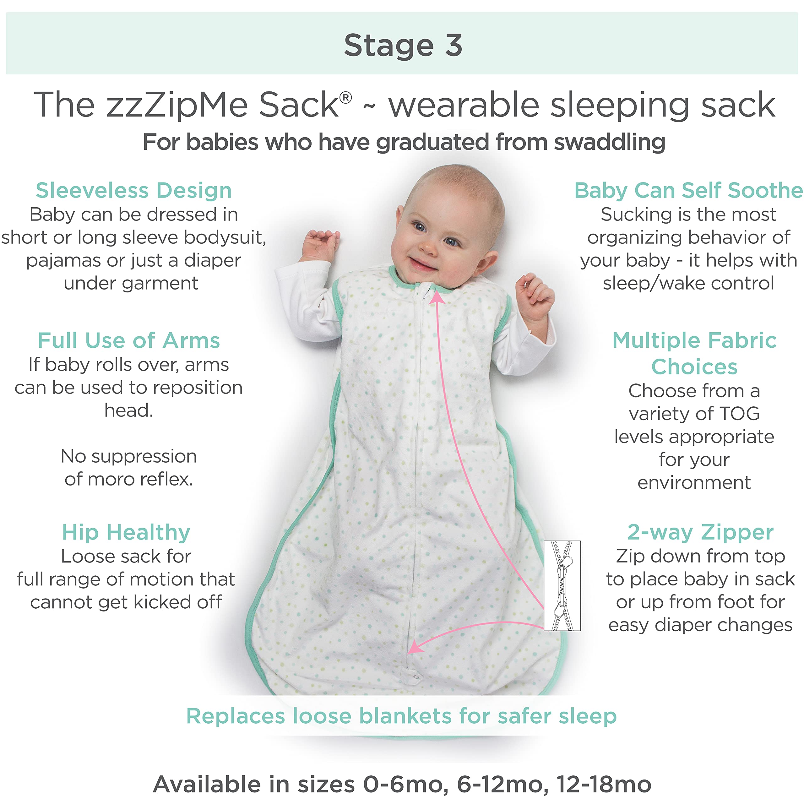 Amazing Baby Microfleece Sleeping Sack, Wearable Blanket with 2-way Zipper, Use after Swaddle Transition, Zebras, Soft Black, Small (0-6 mo)